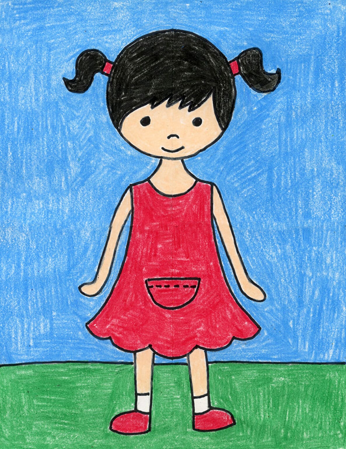 Easy How to Draw a Girl Tutorial Video and Girl Coloring Page