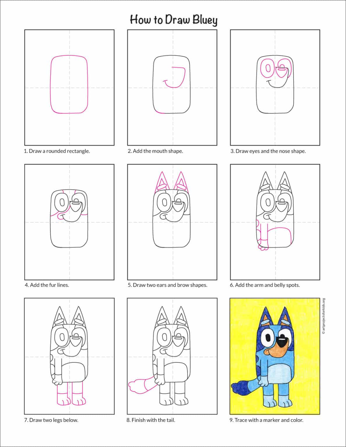 How to Draw Bluey: Easy Step-by-Step Drawing Lesson for Kids