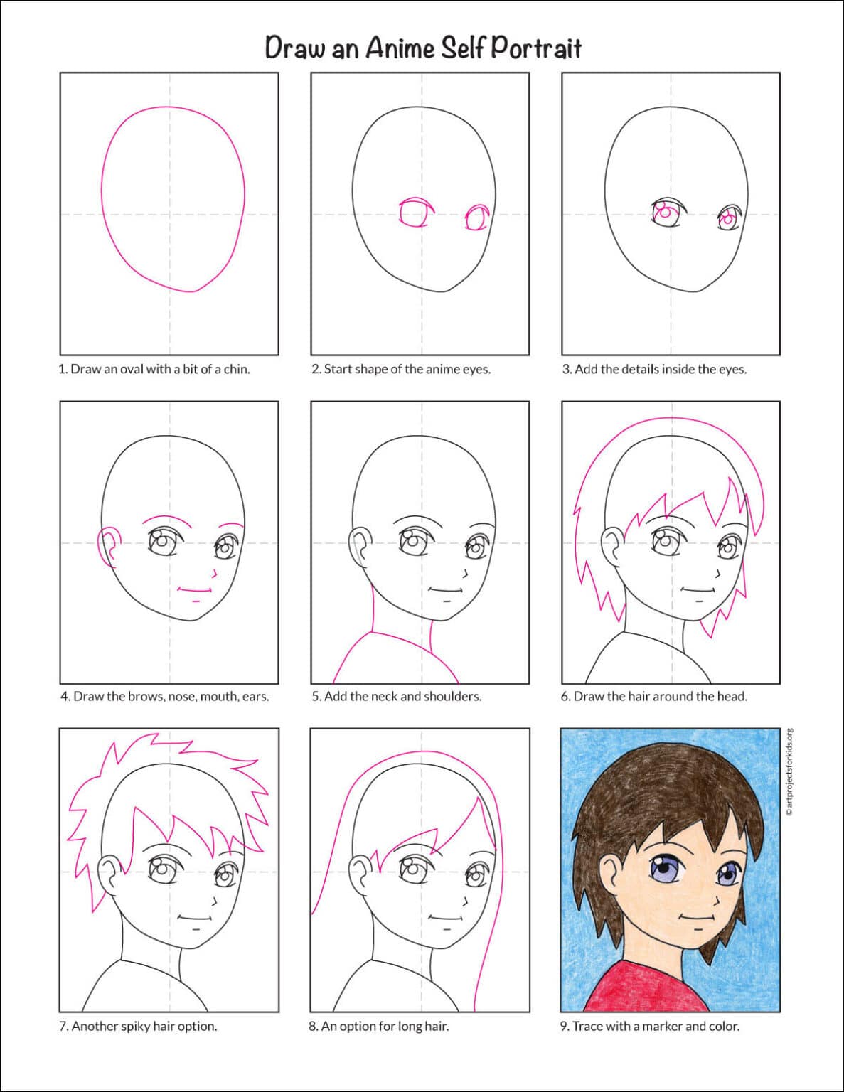 How to Draw an Anime Self Portrait: Step-by-Step Art Lesson for Kids