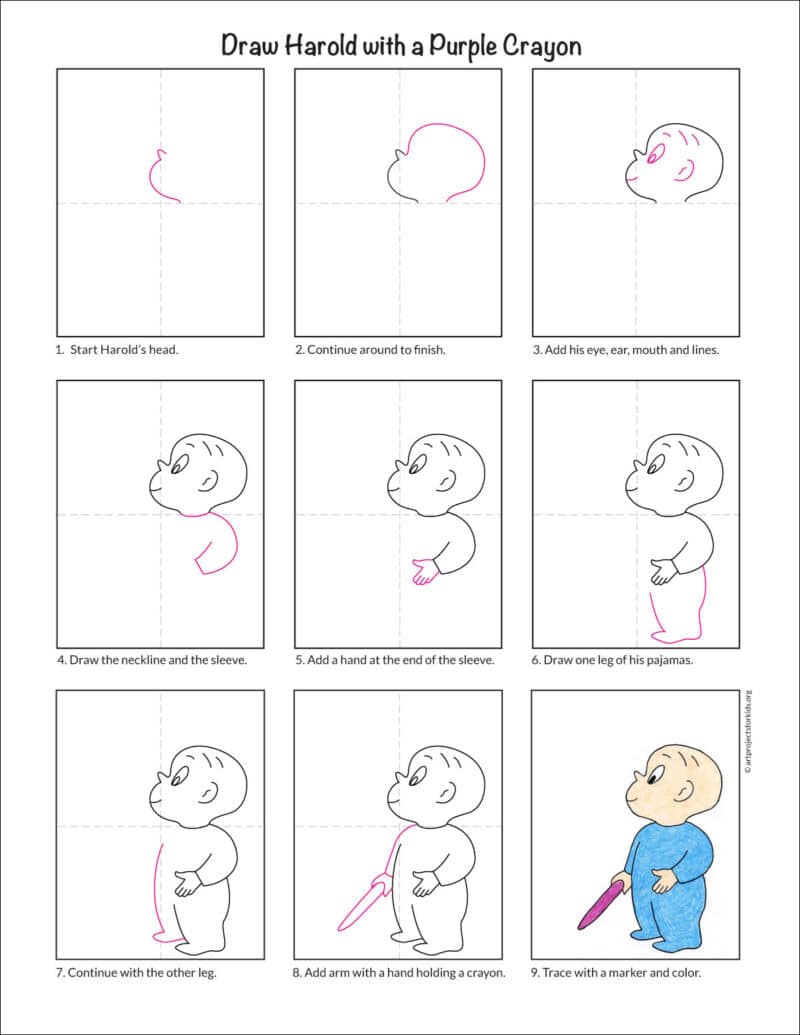 Harold and the Purple Crayon Art Lesson: Easy Step-by-Step Drawing ...