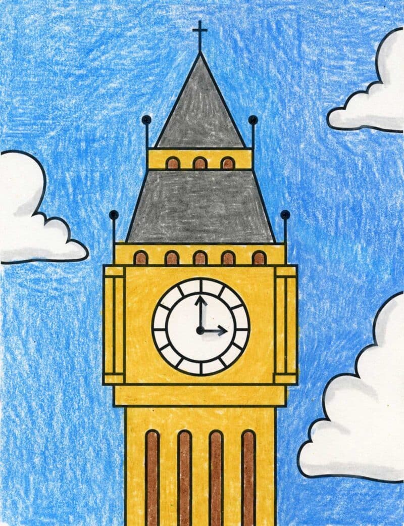 Easy How to Draw Big Ben Tutorial and Big Ben Coloring Page
