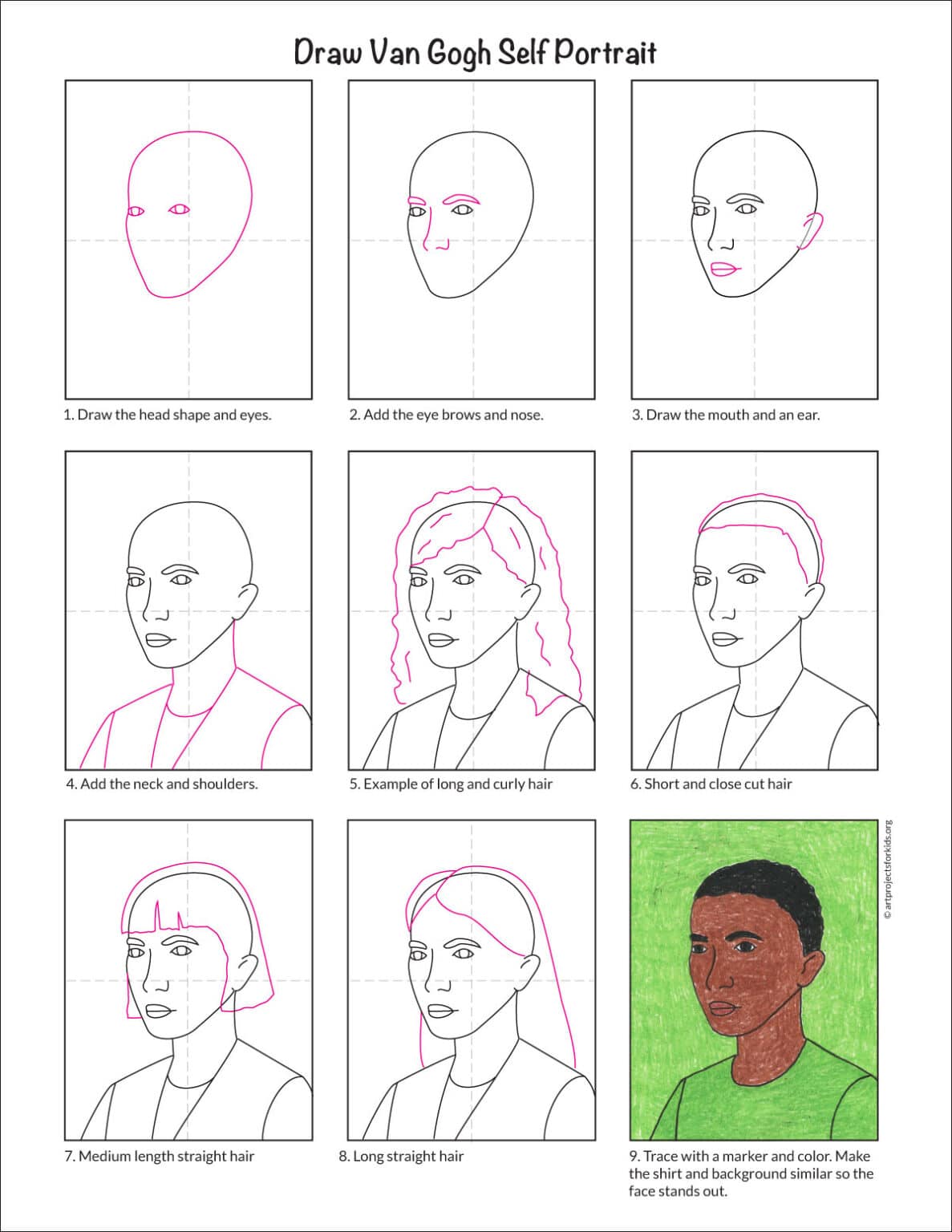 Draw a Van Gogh Self Portrait, Step-by-Step Art Lesson for Kids