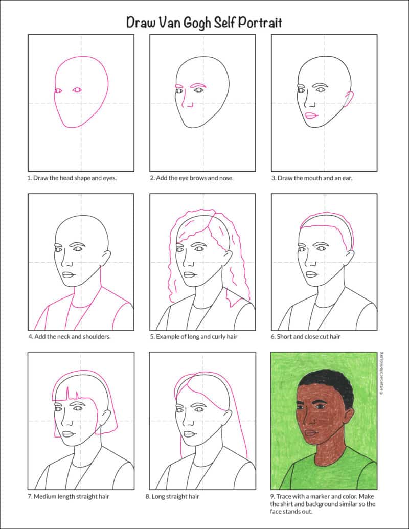 Draw a Van Gogh Self Portrait, Step-by-Step Art Lesson for Kids