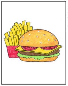 How to Draw a Burger with Fries: Step-by-Step Art Lesson for Kids