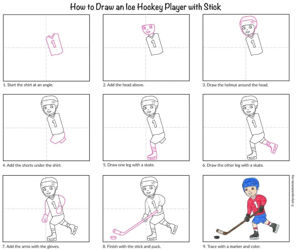 How to Draw an Ice Hockey Player with Stick: Step-by-Step Art Lesson ...