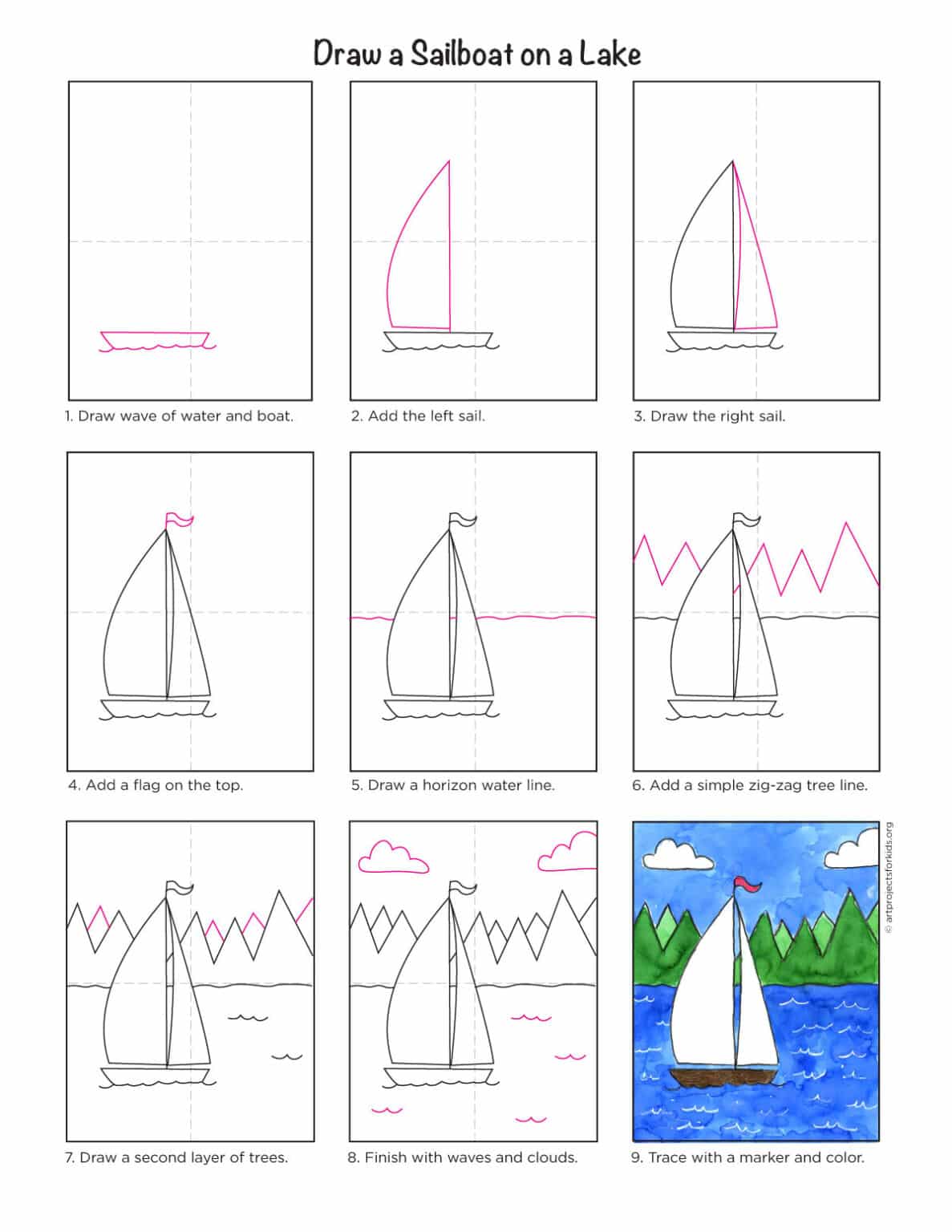 How to Draw a Sailboat: Easy Step-by-Step Art Lesson for Kids