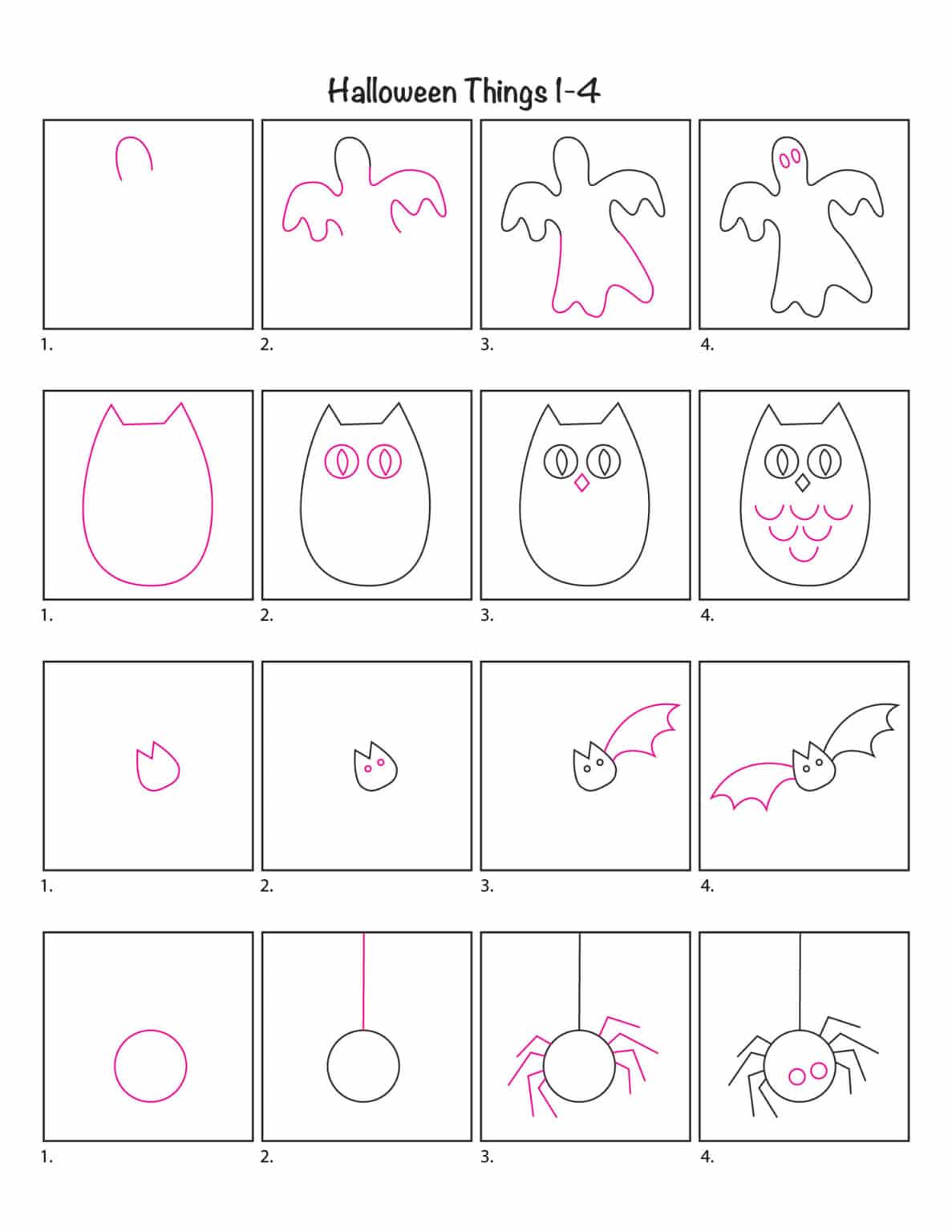 How to Draw Easy Halloween Pictures: 12 Step-by-Step Directed Drawings ...