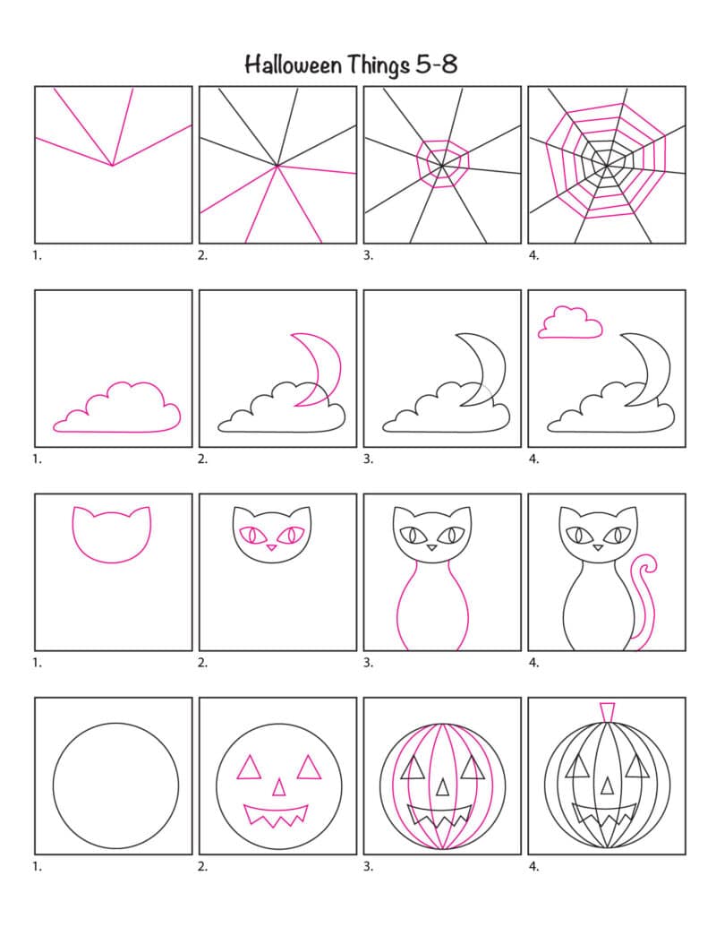 How to Draw Easy Halloween Pictures: 12 Step-by-Step Directed Drawings ...