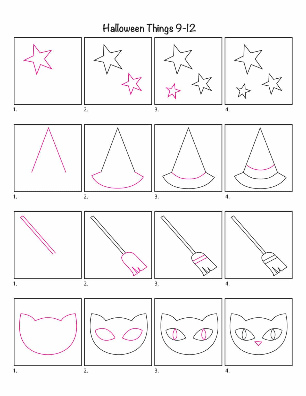 How to Draw Easy Halloween Pictures: 12 Step-by-Step Directed Drawings ...