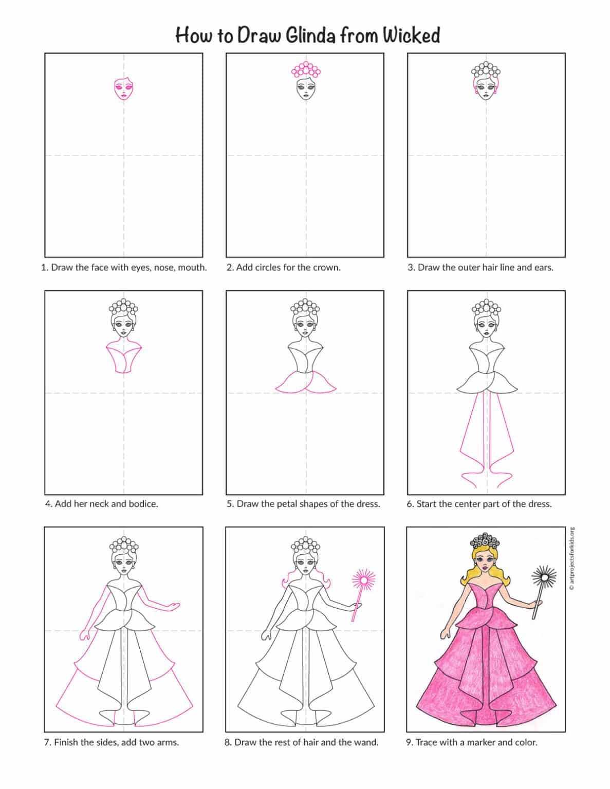 Glinda Drawing: Easy Step-by-Step Tutorial for Kids
