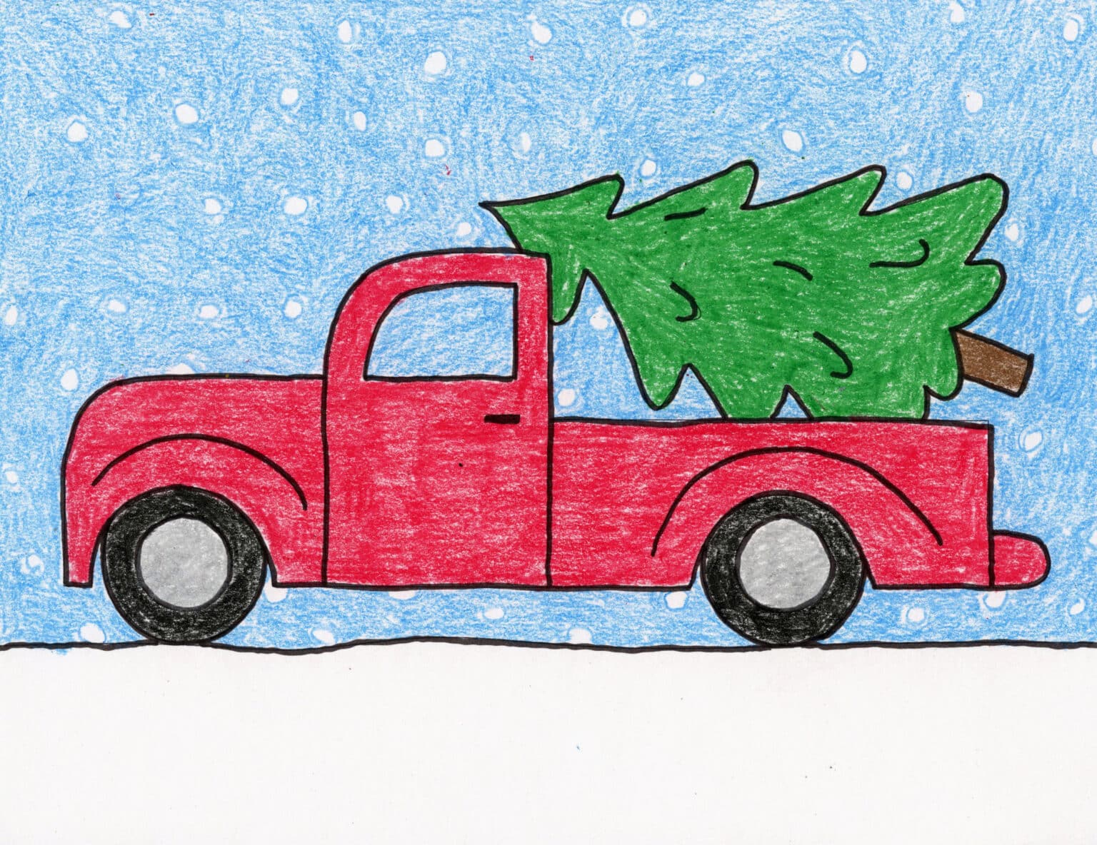 How to Draw a Truck with a Christmas Tree: Art Lesson for Kids