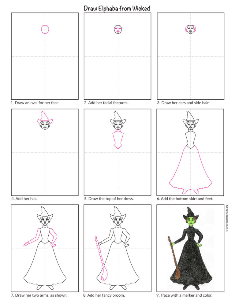 Elphaba Drawing: Easy Wicked Witch Art Lesson for Kids