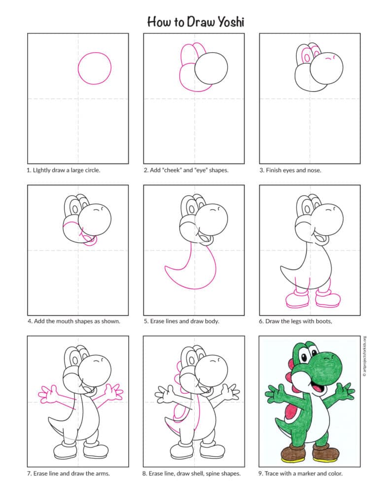 Yoshi Drawing: Easy Step-by-Step Art Lesson for Kids