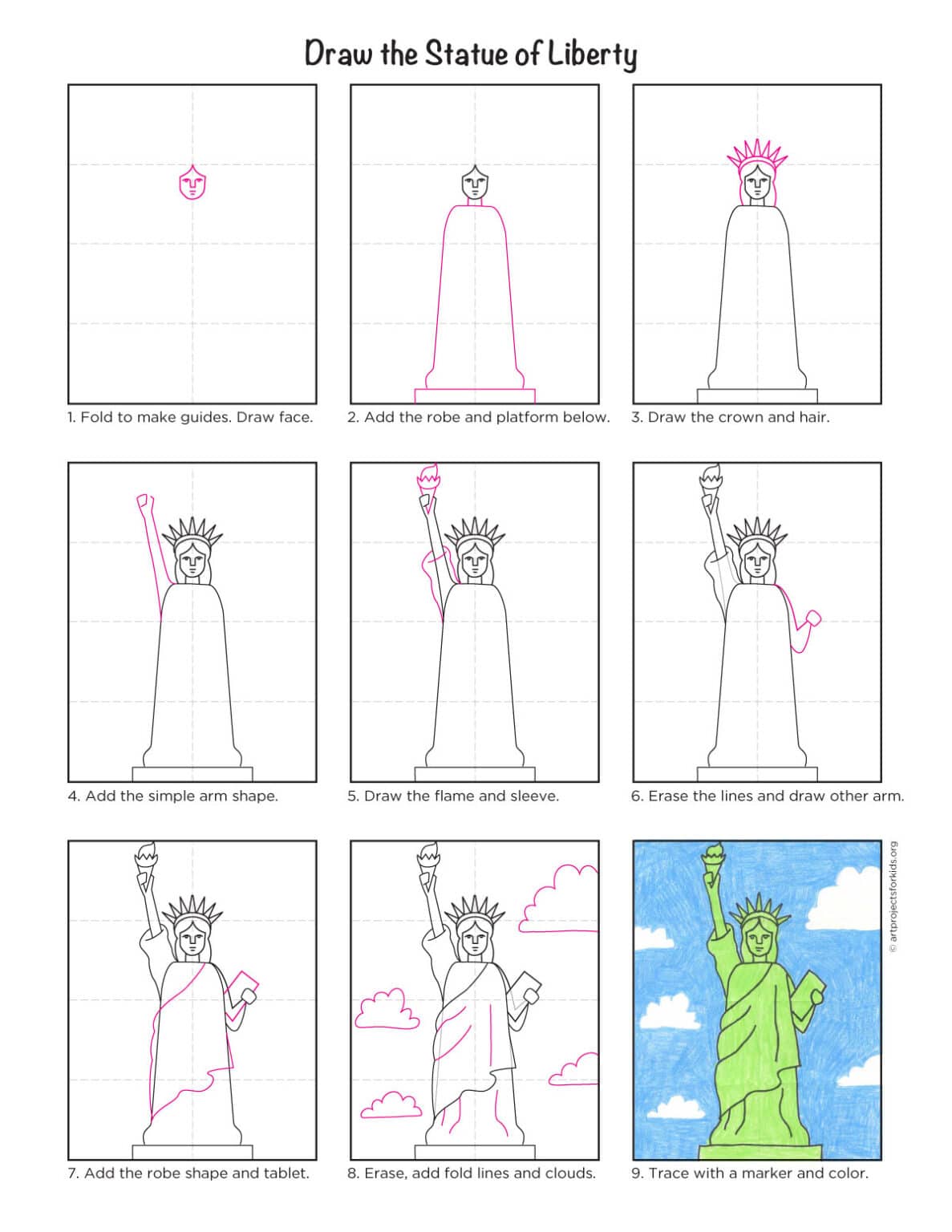 How to Draw the Statue of Liberty: Step-by-Step Art Lesson for Kids